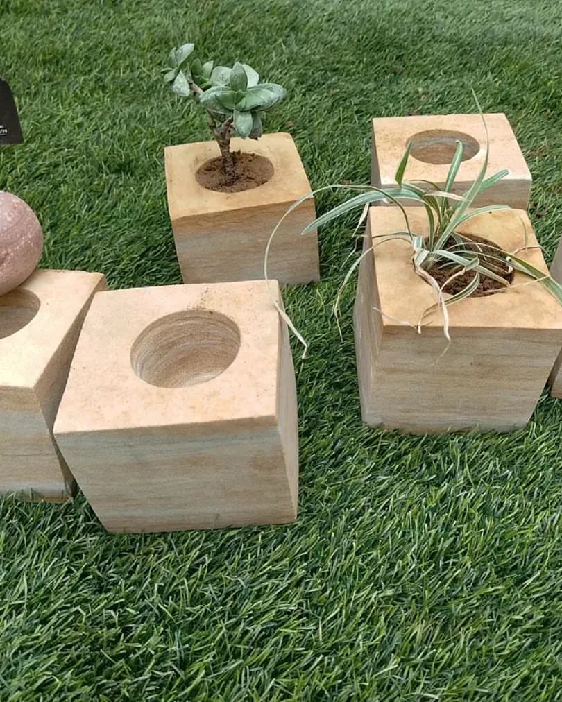 Mini Square Sandstone Planters - Earthycrafts