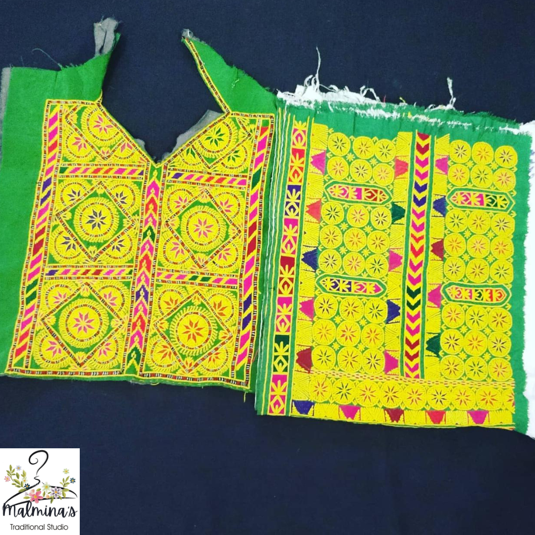 Traditional Pokh Tak Set with Embroidered Neckline & Sleeves | Malminas ...