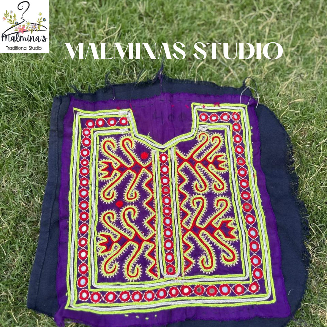 Kuchi Embroidered Neck Piece with Mirror & Coin Detailing | Malminas ...