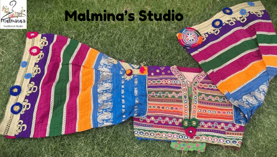Embroidered Neck piece with Umbrella Sleeves | Malminas Traditional studio