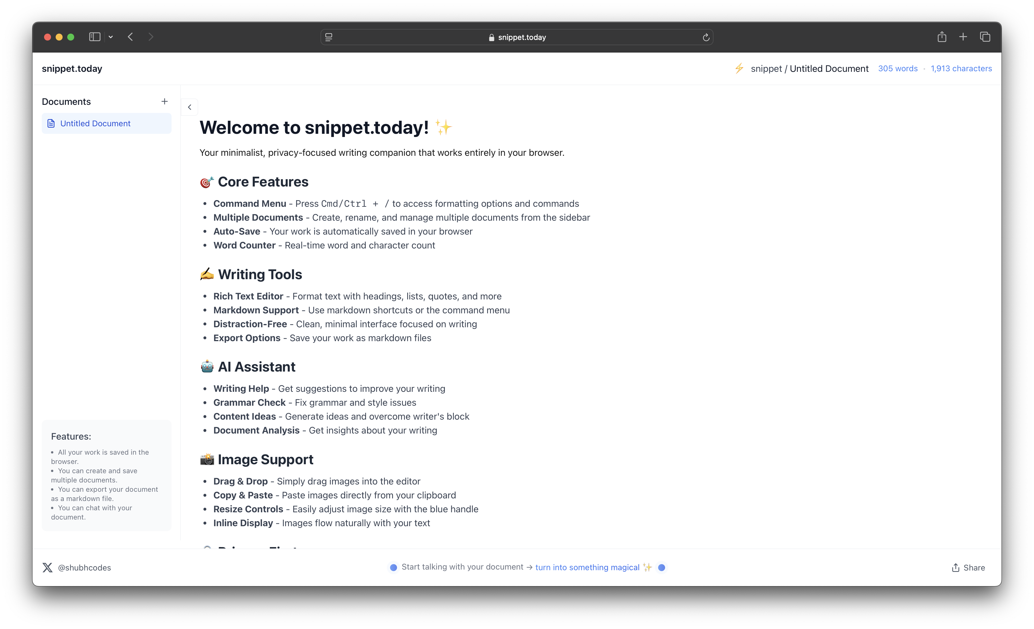 snippet.today - A Clean, Distraction-Free Writing Environment