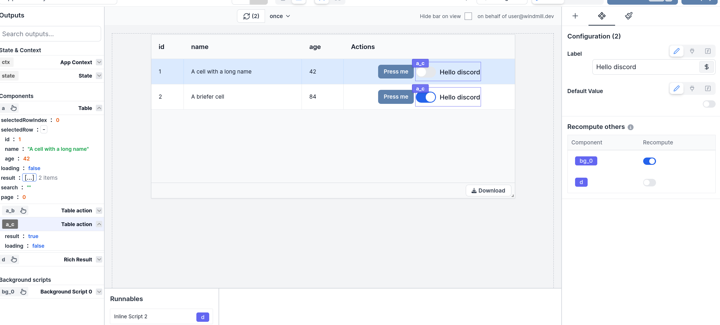 Toggles are now a table action in addition to buttons. Also toggle can now force recomputation ...
